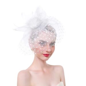 zoneten kentucky derby pillbox hat wedding flower cocktail mesh church fascinators hat for women tea party（white）