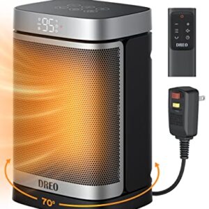 Dreo Space Heater for Bathroom and Indoor, Portable Heater, 1500W Safe and Quiet PTC Ceramic Heater, 40-95°F Digital Thermostat, 70°Oscillating, Remote, ALCI Safety Plug, 12h Timer, 5 Modes