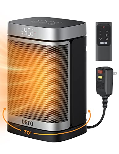 Dreo Space Heater for Bathroom and Indoor, Portable Heater, 1500W Safe and Quiet PTC Ceramic Heater, 40-95°F Digital Thermostat, 70°Oscillating, Remote, ALCI Safety Plug, 12h Timer, 5 Modes