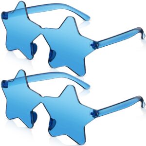 chengu 2 pcs star shape rimless sunglasses transparent candy color sunglasses party favor star glasses for women(blue)