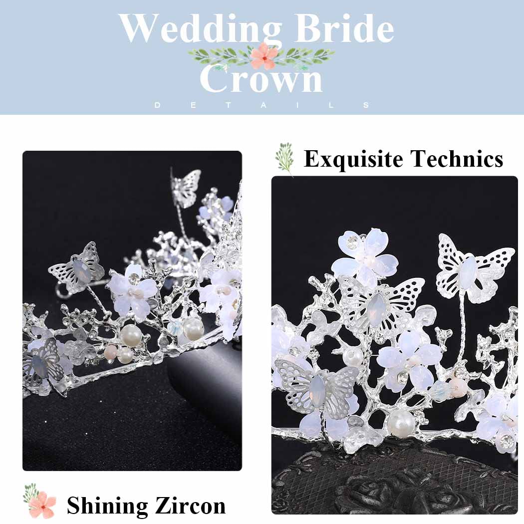 Kilshye Silver Crown Butterfly Rhinestone Tiara Bridal Wedding Crown Queen Costmue Prom Headpiece for Women and Girls (Silver)