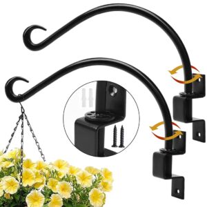 maosen 16 inch swivel plant hangers outdoor - 2 pack black iron plant hanging hook bracket for flowers baskets planter pots bird feeder lanterns wind chimes