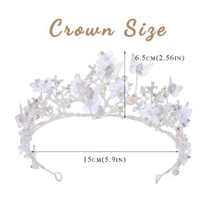 Kilshye Silver Crown Butterfly Rhinestone Tiara Bridal Wedding Crown Queen Costmue Prom Headpiece for Women and Girls (Silver)