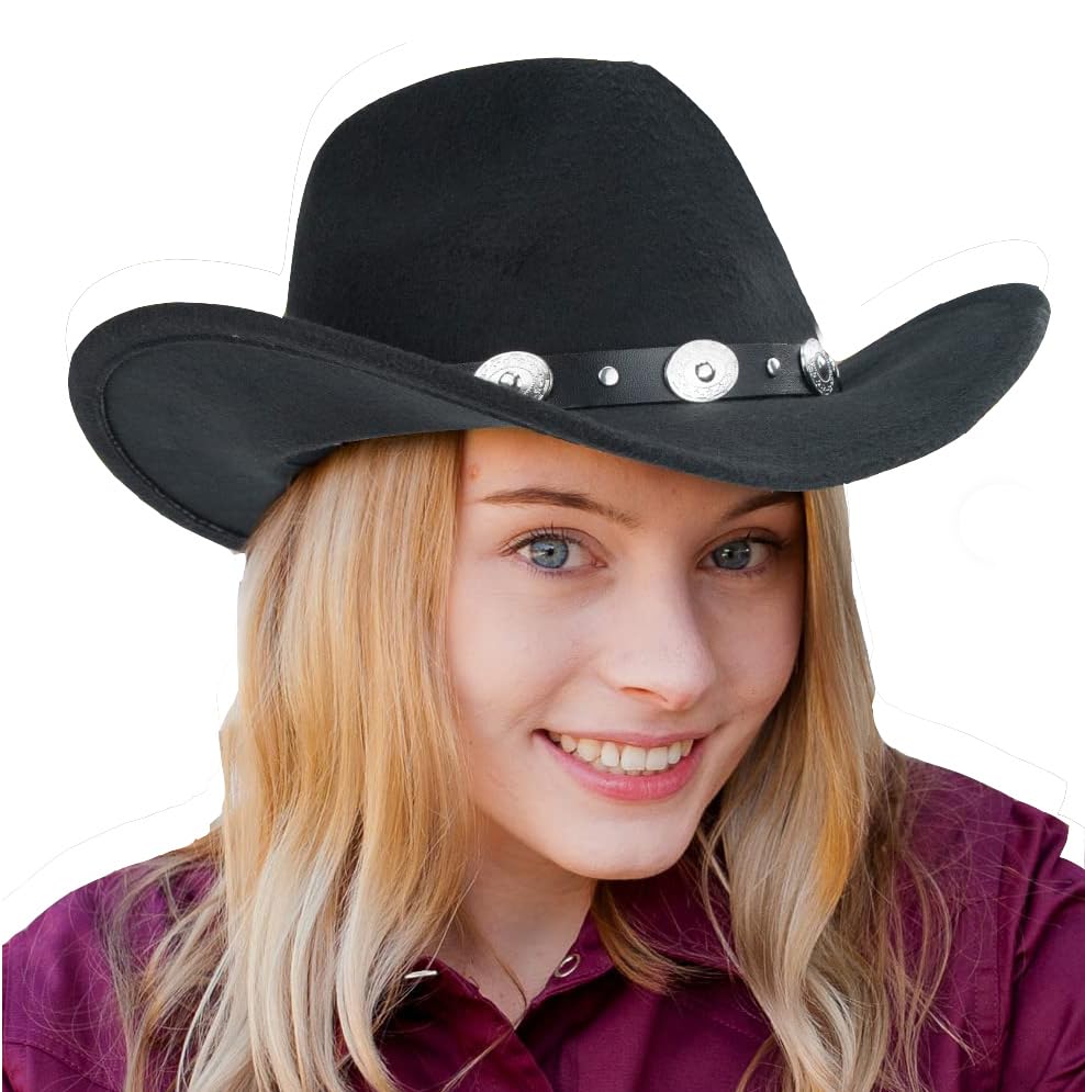 Classic Western-Cowboy-Hat for Women and Men - Wide Brim Roll Up Fedora-Hat Felt Cowboy Cowgirl Hat Fit for M-L (US, Numeric, 7, Black-3)