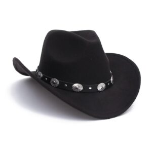 classic western-cowboy-hat for women and men - wide brim roll up fedora-hat felt cowboy cowgirl hat fit for m-l (us, numeric, 7, black-3)