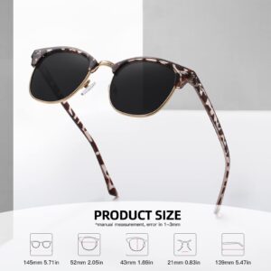 MEETSUN Retro Semi Rimless Polarized Sunglasses for Men Women Classic Trendy Driving Sun Glasses UV Protection Grey Leopard