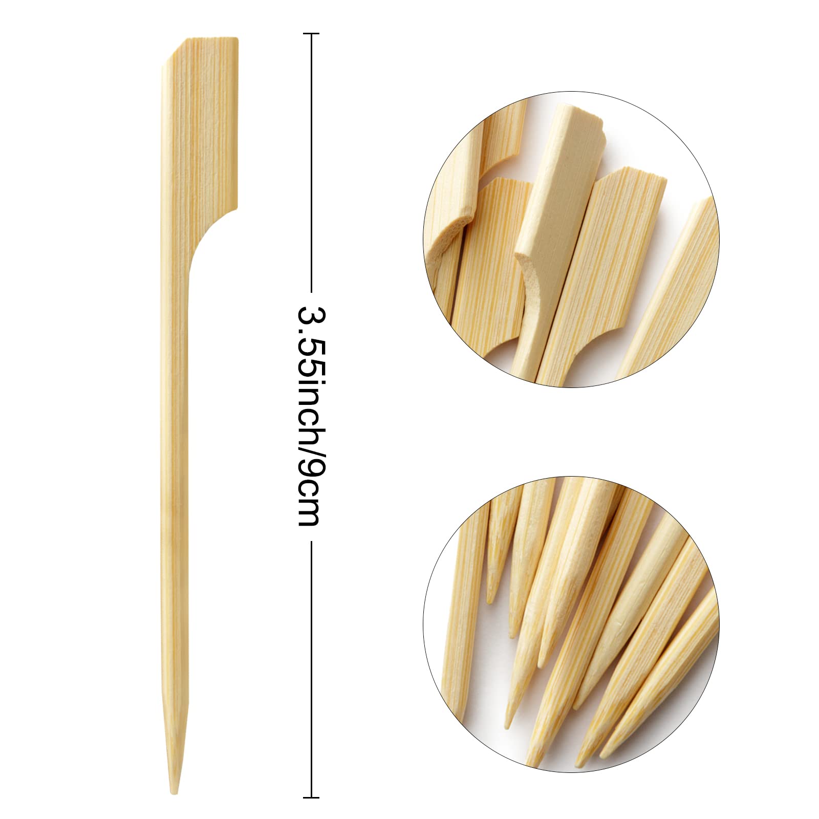 BLUE TOP 300Pcs Bamboo Paddle Picks, 3.5 Inch Sturdy Flat Skewers Food Appetizer Toothpicks for for Fruit, Grilling, Drink, BBQ, Barbecue, Yakitori Chicken, Fondue, Roasting,Cocktail, Marshmallow