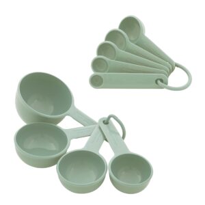 kitchenaid universal easy to read measuring cup and spoon set with soft grip handle for maximum control, hang hole and nesting for easy storage, dishwasher safe, 9 piece, pistachio