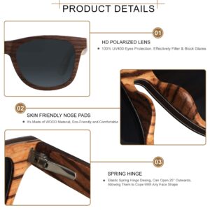 ANDWOOD Wood Sunglasses Polarized for Men Women UV Protection Wooden Sun Glasses Bamboo Shades Walnut Black Handmade