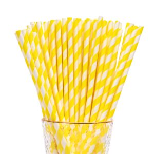 yaosheng paper straws for drinking, 100 pack yellow striped paper straws for party supplies,birthday,wedding,bridal/baby shower,juice, shakes,smoothies,cocktail