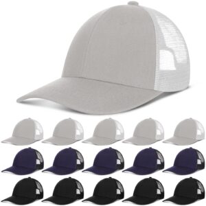 15 pack unisex baseball mesh cap plain solid color baseball net cap with adjustable back strap low profile dad hat unstructured classic mesh hat for women men sports workouts, 3 colors