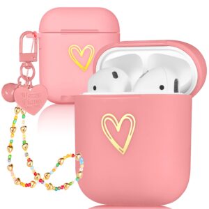 besoar for airpods 1st/2nd generation case cute for women girls girly aesthetic pk heart cases with keychain buckle for airpod 1/2 pretty lovely soft silicone cover unique design for air pods 1/2