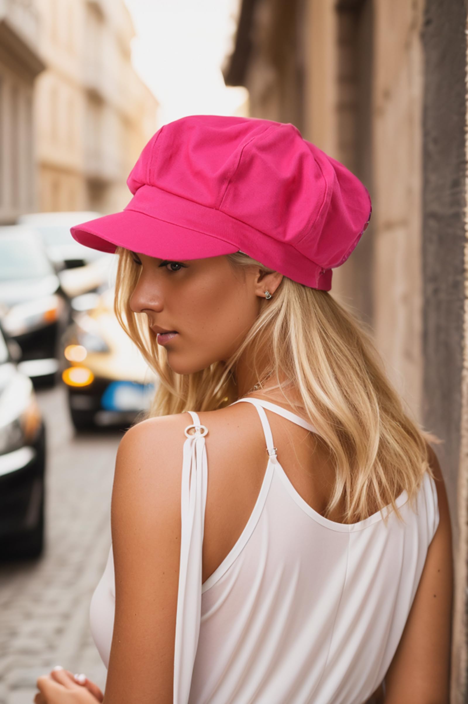 BEYLRZID Women’s Newsboy Cap Summer Beret Cap- 100% Cotton 8 Panels Vintage Cabbie Hat- Octagonal Visor Cap for Women Girls Ladies Gift Hot Pink