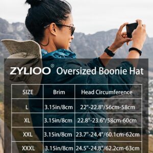 Zylioo XXL Washed Boonie Hats,Size 8 Travel Sun Hats for Hiking Camping Safari,Oversized Fitted Fishing Hat 64cm Army Green