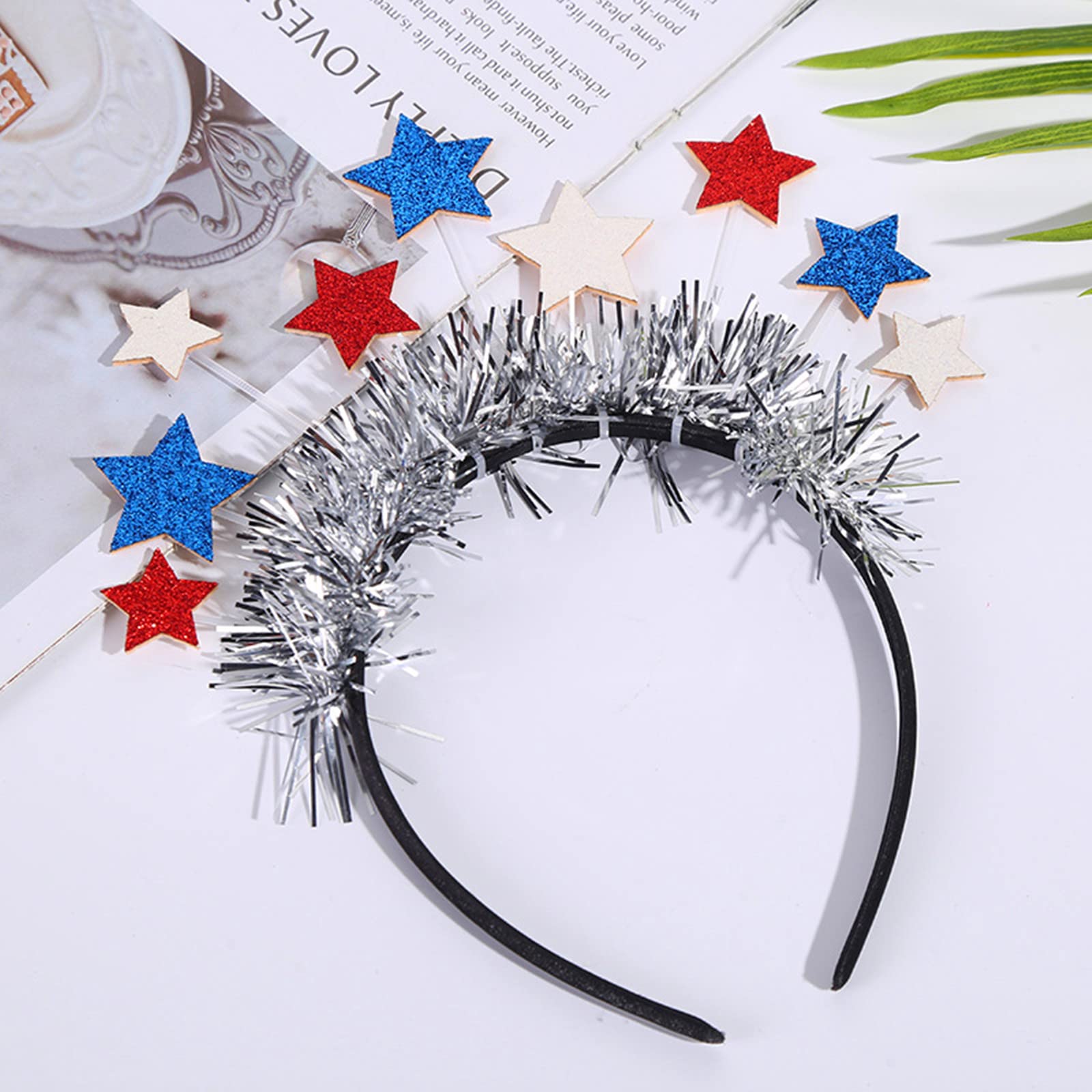 AVMBC 4th of July Headband Glittery Stars Headband Stars Hair Accessory for Independence Day Patriotic Party Decorations