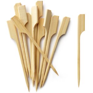 blue top 300pcs bamboo paddle picks, 3.5 inch sturdy flat skewers food appetizer toothpicks for for fruit, grilling, drink, bbq, barbecue, yakitori chicken, fondue, roasting,cocktail, marshmallow