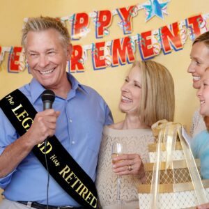 JPACO The Legend Has Retired Sash – Elegant Black and Gold Foil Legendary Sash for Both Women and Men & a Large Gold Safety Pin. Perfect for Retirement Parties