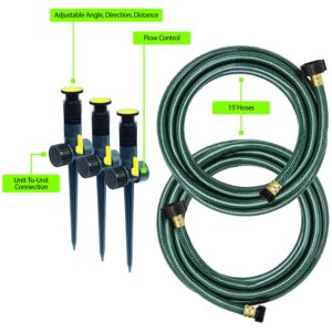 Melnor 65191AMZ Adjustable Spike Set Sprinkler Bundle, Green, Yellow