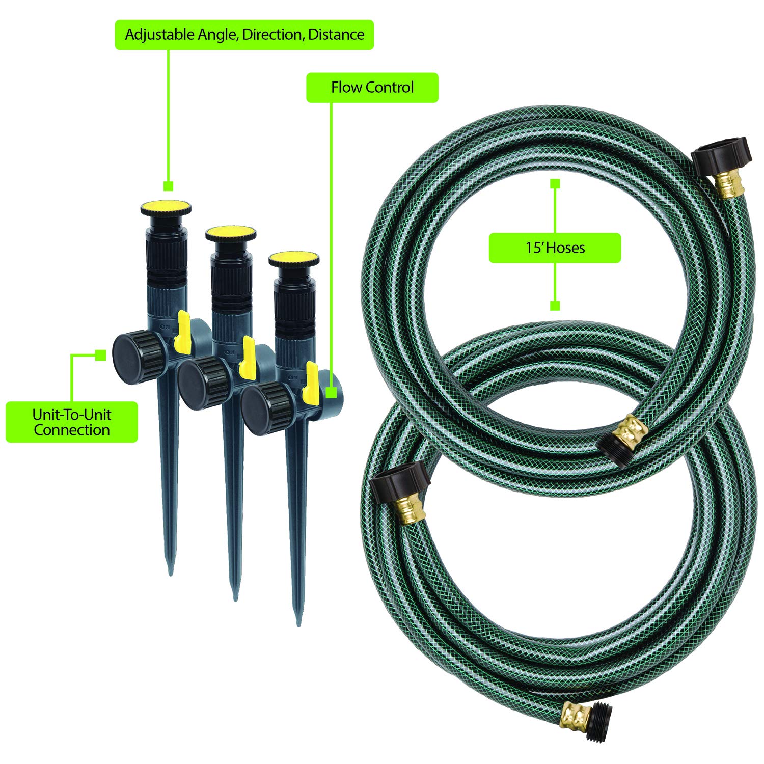 Melnor 65191AMZ Adjustable Spike Set Sprinkler Bundle, Green, Yellow