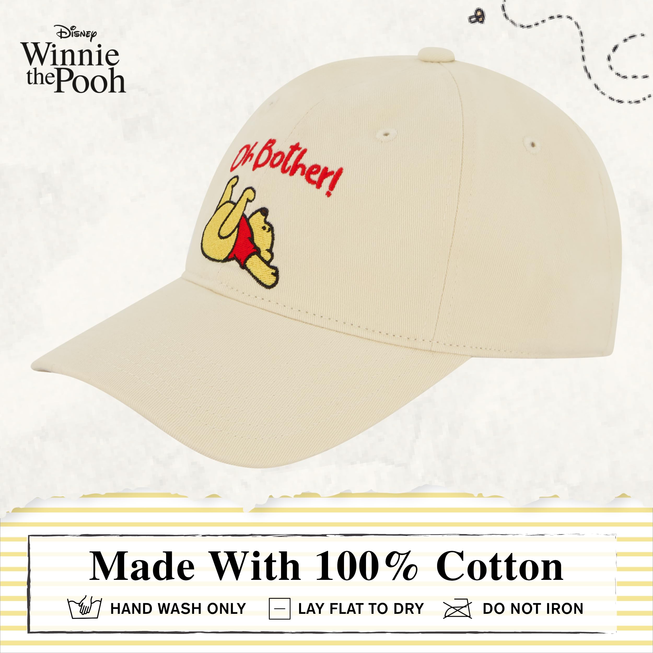 Disney Winnie The Pooh Dad Hat, Cotton Adjustable Adult Baseball Cap with Curved Brim, Khaki, One Size