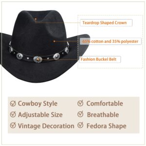 Classic Western-Cowboy-Hat for Women and Men - Wide Brim Roll Up Fedora-Hat Felt Cowboy Cowgirl Hat Fit for M-L (US, Numeric, 7, Black-3)