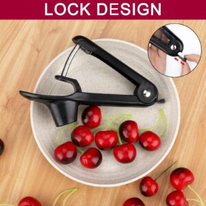 Firjuty Cherry Pitter - Heavy-Duty Olive and Cherry Pitters Corer Tool with Space-Saving Lock Design, Multi-Function Cherries Stoner Seed Remover Tool for Making Cherry Jam (Black)