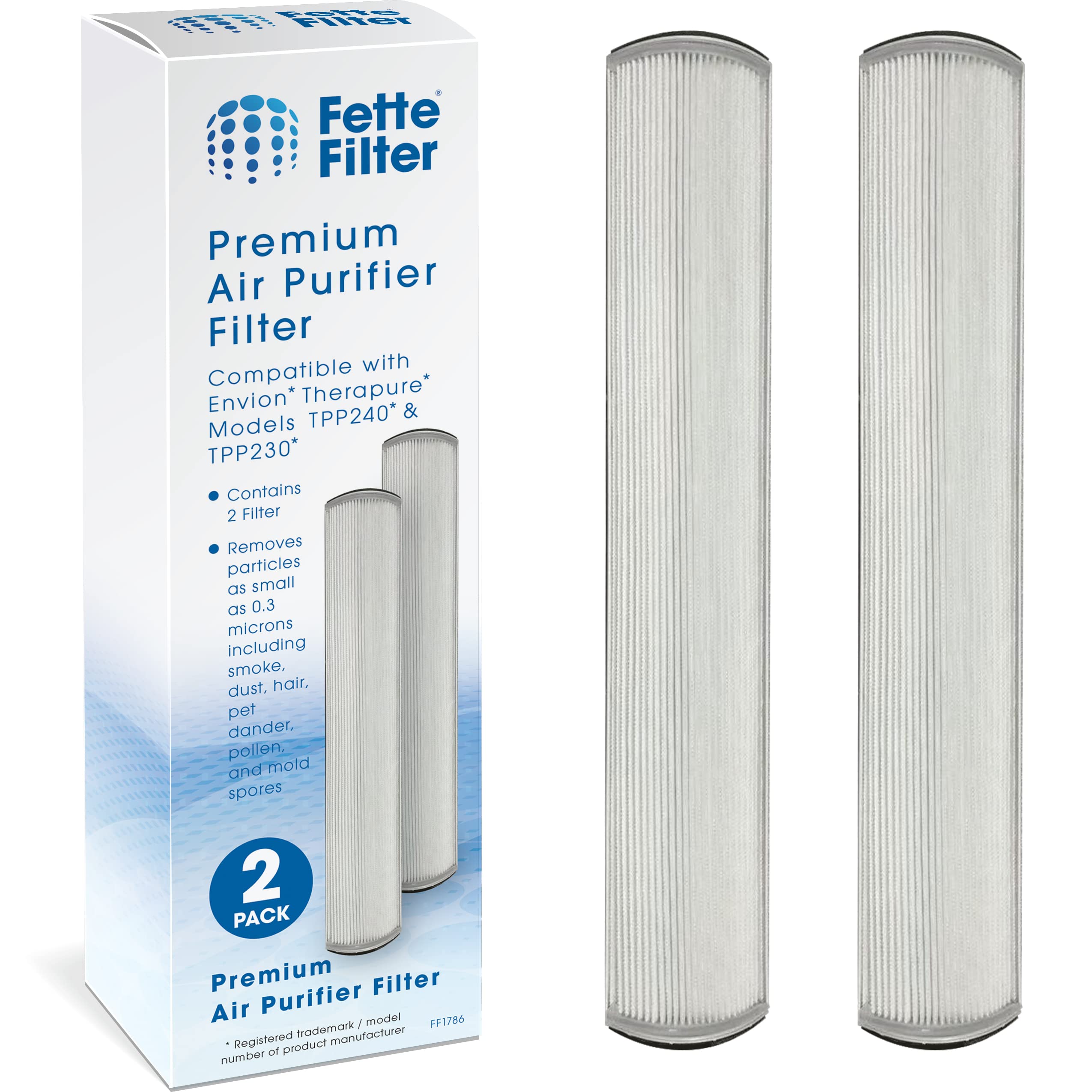 Fette Filter - Air Purifier True Hepa Filter Compatible with Envion Therapure TPP230 & TPP240 Compare to Part # TPP240F - Pack of 2