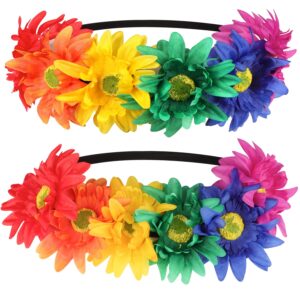 sunnypro sunflower headband flower crown hair band - pride rainbow lgbt accessories floral crowns for women and girls- 2 pack