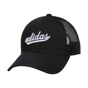 adidas women's mesh back snapback cap adjustable fit trucker hat, black/white, one size