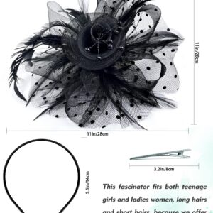 Bniksok Black Fascinator Hat for Women Tea Party Headpiece Horse Race Organza Headband Hair Clip Church Hat for Cocktail Wedding Halloween