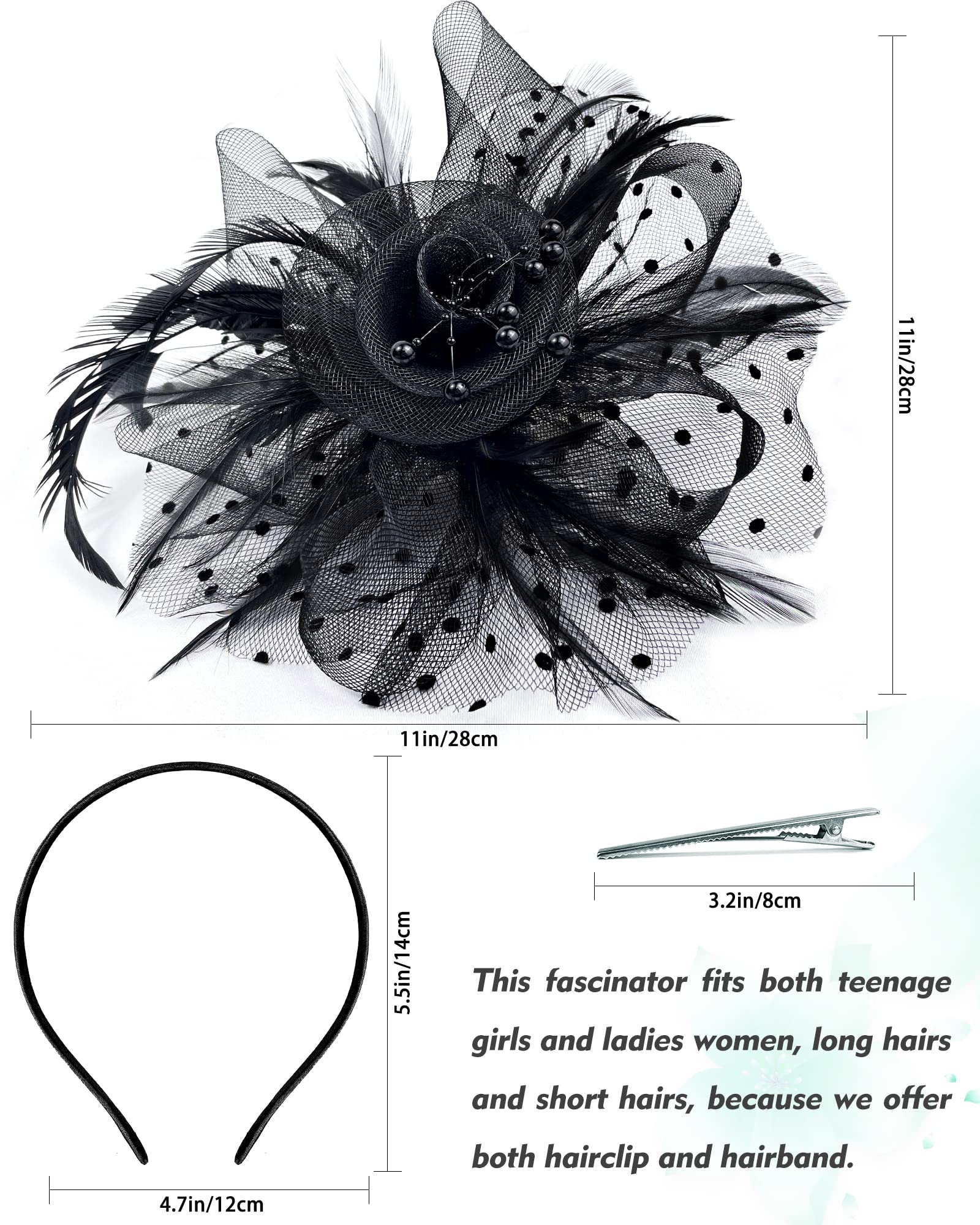 Bniksok Black Fascinator Hat for Women Tea Party Headpiece Horse Race Organza Headband Hair Clip Church Hat for Cocktail Wedding Halloween