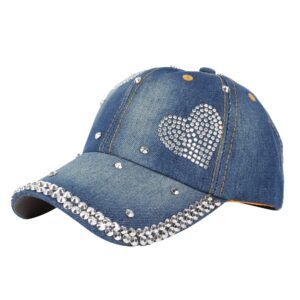 hoce fashion rhinestone denim baseball cap studded bling hat for women