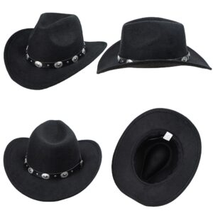 Classic Western-Cowboy-Hat for Women and Men - Wide Brim Roll Up Fedora-Hat Felt Cowboy Cowgirl Hat Fit for M-L (US, Numeric, 7, Black-3)