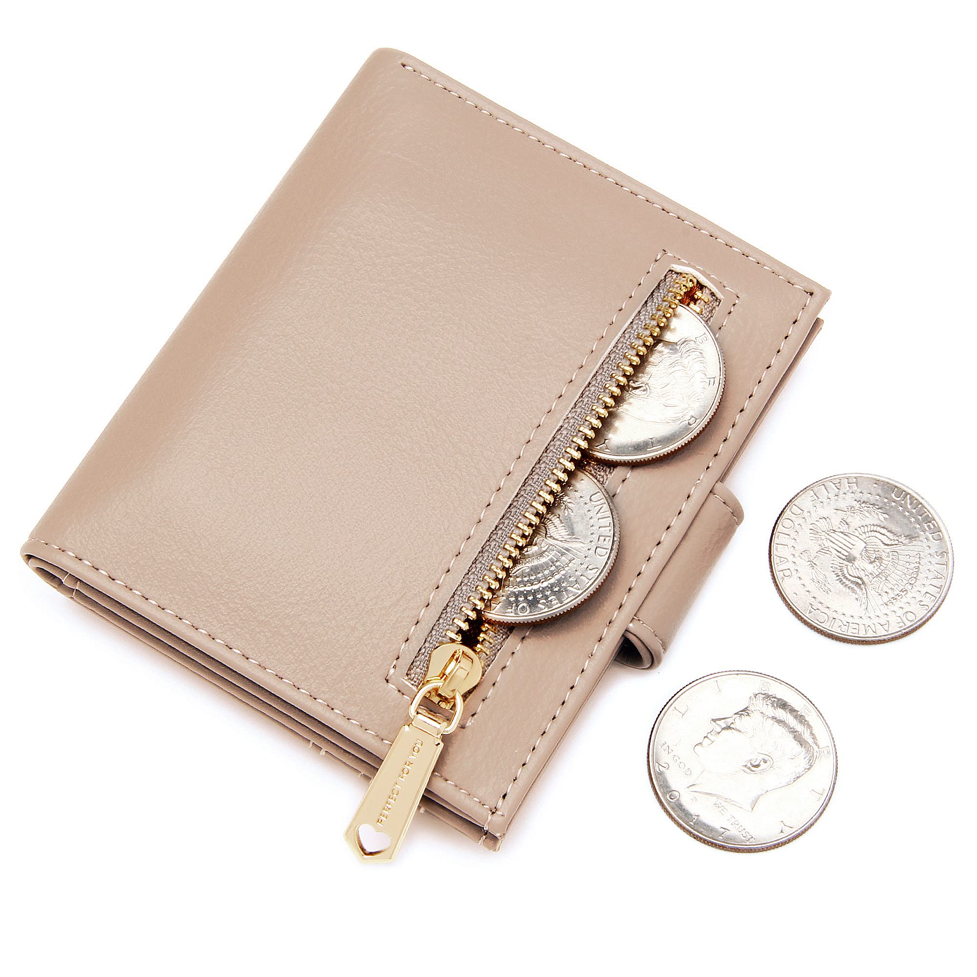 GEEAD Small Wallets for Women Slim Bifold Credit Card Holder Minimalist Zipper Coin Pocket