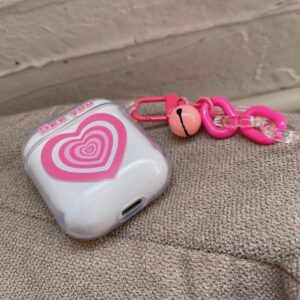 Fycyko Compatible with AirPods Case with Clear Cute Heart Design Smooth Soft TPU Glitter Heart Keychain Cover Case for Airpods 2 &1,Cute for Airpods-Pink