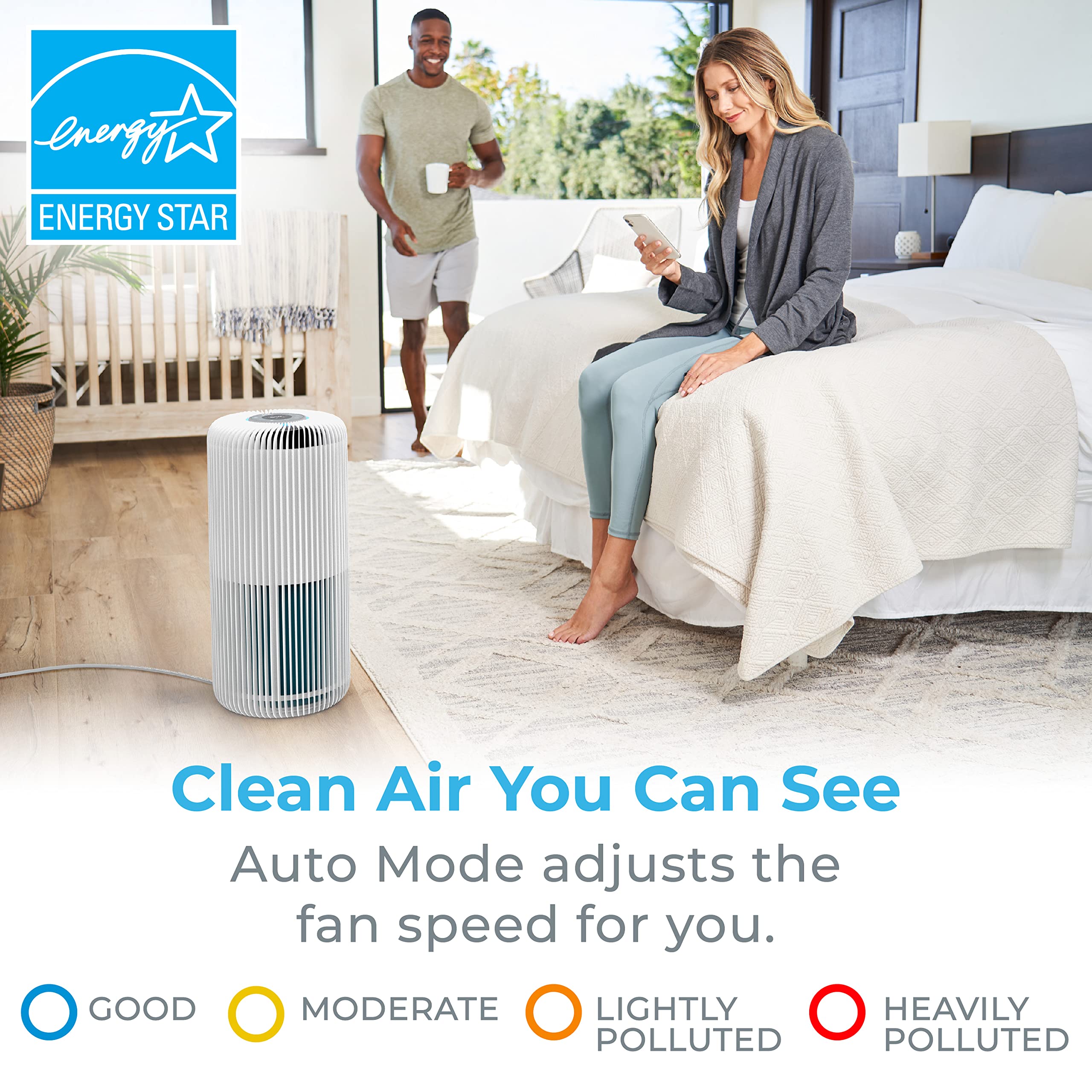 Pure Enrichment PureZone Turbo Smart Air Purifier for Large Rooms (1050 sq. ft. in 30 min.) - Energy Star Rated, 5 Stage Filtration, Smartphone Compatible, Traps Germs, Smoke, & Dust (White)