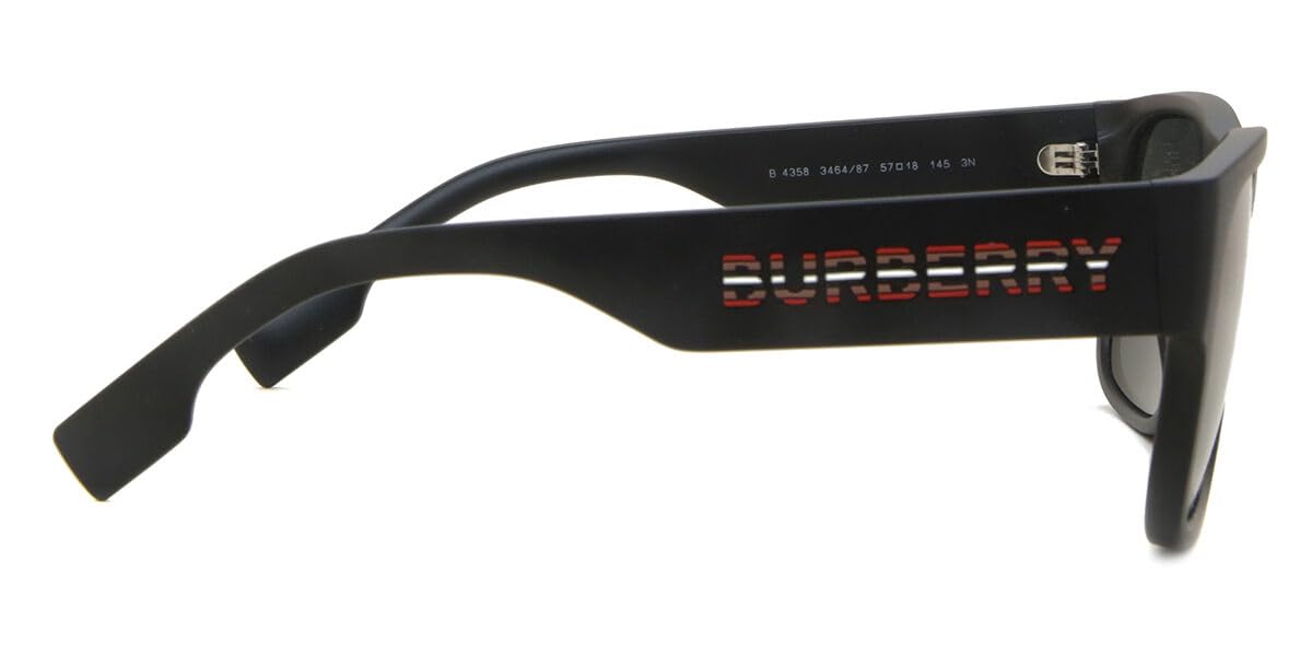 BURBERRY BE 4358 346487 Matte Black Injected Square Sunglasses Dark Grey Solid Color Lens