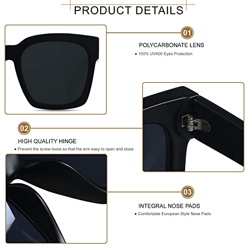 ANDWOOD Oversized Sunglasses for Women Big Large Square Wide Frame Shades Retro Trendy Fashion UV Protection Matte Black Tortoise Sun glasses