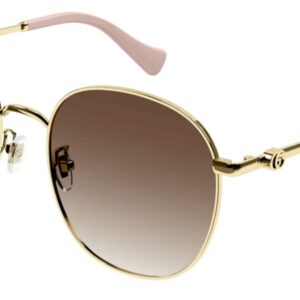 Gucci Women's Mini Running Metal Round Sunglasses, Gold/Gold/Brown, One Size