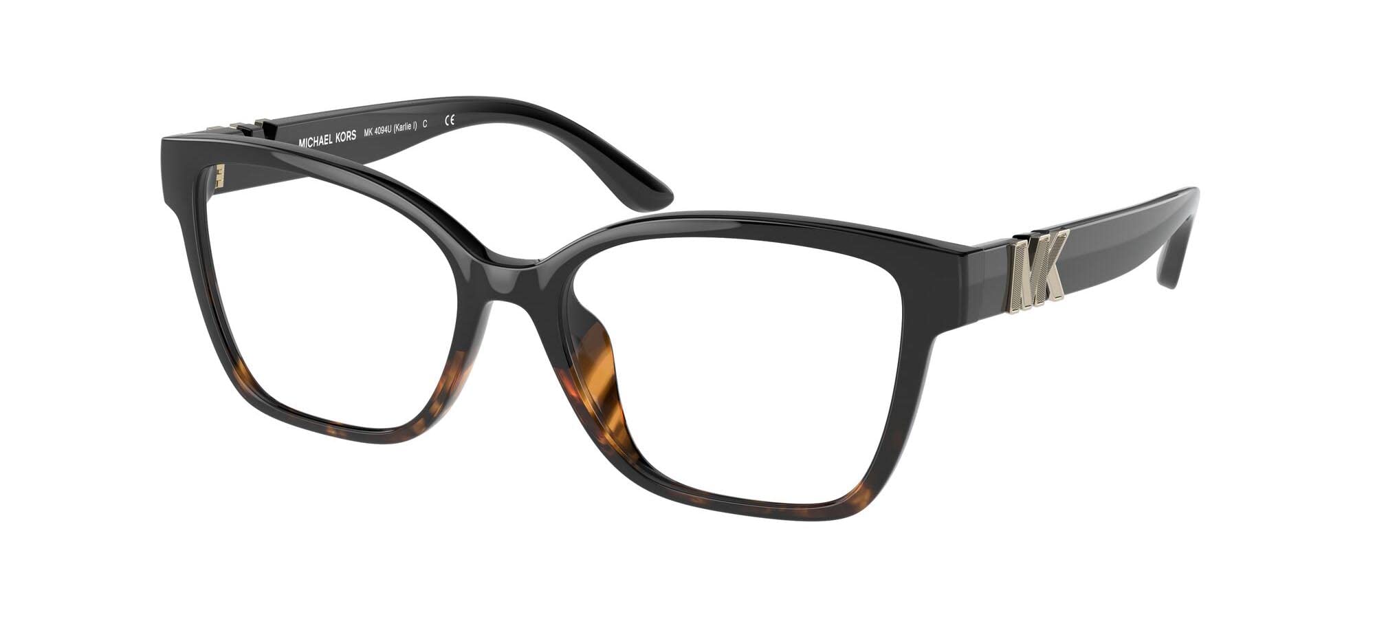 Michael Kors Eyewear Women's MK4094U Karlie I Universal Fit Square Prescription Eyewear Frames, Black/Dark Tortoise/Demo Lens, 51 mm