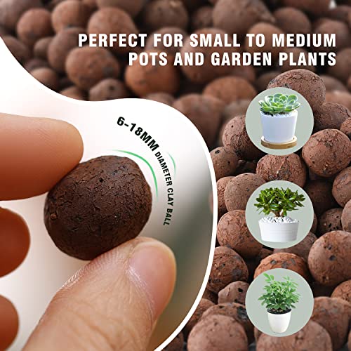 Natural Organic Clay Pebbles, 2LBS 8mm-18mm Expanded Leca Balls Plant Garden Soil, Grow Media for Hydroponics, Decoration, Aquaponics, Gardening Essentials