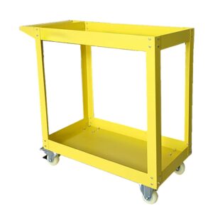 hpdmc 30in large steel service cart - utility carts with wheels - 2 shelf - metal - 300 lbs capacity - shop rolling tool carts - yellow