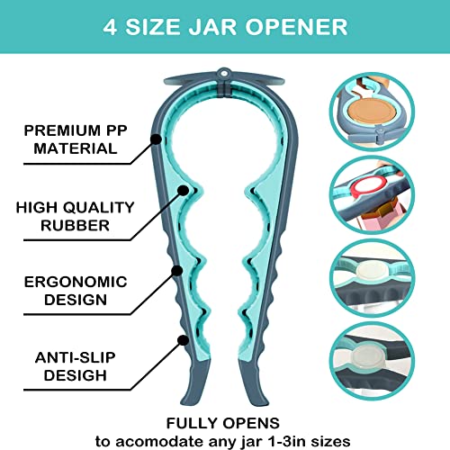 Jar Opener for Weak Hands, Seniors with Arthritis, 5 in 1 Multi Function Bottle Opener Lid Opener For Arthritic Hands with Non Slip Rubber Jar opener Gripper Pad(3-piece set, Blue)