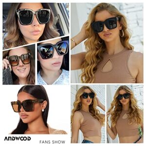 ANDWOOD Oversized Sunglasses for Women Big Large Square Wide Frame Shades Retro Trendy Fashion UV Protection Matte Black Tortoise Sun glasses