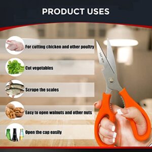 Kitchen Shears, Multi-function Heavy Duty Dishwasher Safe Poultry Shears, Food Grade Stainless Steel Sharp Utility Scissors for Food, White