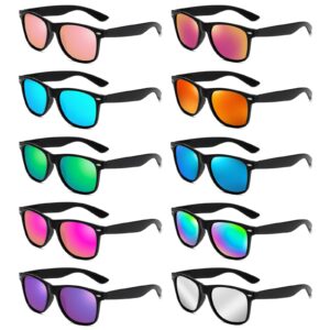 pibupibu 10 pack neon party sunglasses bulk, whalesale cheap sunglasses for adult, mirror len retro party favors glasses