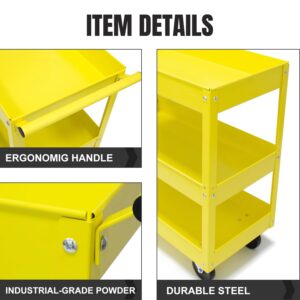 HPDMC 30in Large Steel Service Cart - Utility Carts with Wheels - 3 Shelf - Metal - 400 lbs Capacity - Shop Rolling Tool Carts - Yellow