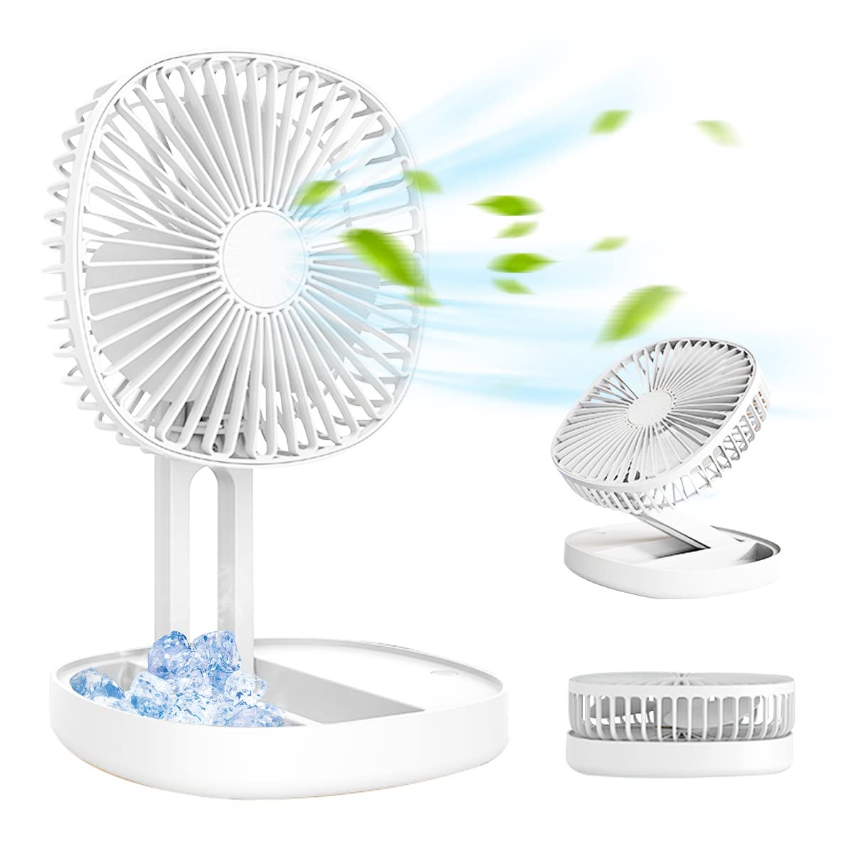 DEPOZA 7 Inch Travel Fan, Portable Folding Desk Fan with 3 Speeds, 185° Rotation, Battery Operated & Rechargeable, Quiet Small Table Fan for Bedroom, Office