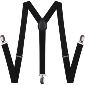 ampil black suspenders for men and women - adjustable suspender elastic 1 inch wide with heavy duty clips (black suspenders)