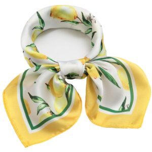 nasoperfect silk like scarf square handkerchief lemon pattern satin ribbon neck scarfs for women yellow 21" x 21"